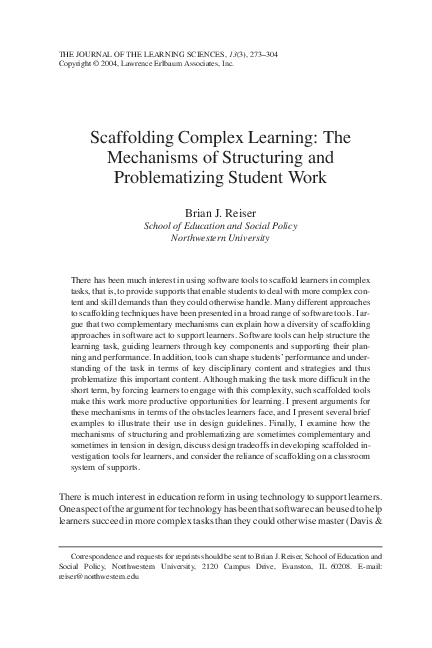 (PDF) Scaffolding Complex Learning: The Mechanisms of Structuring and ...