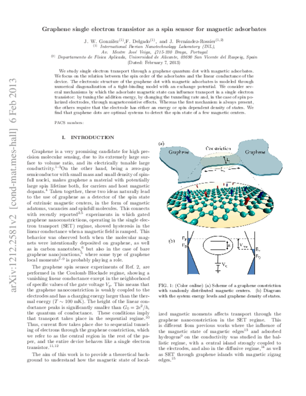 (PDF) Graphene single-electron transistor as a spin sensor for magnetic ...