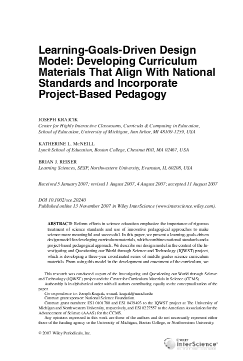 (PDF) Learning-Goals-Driven Design Model: Developing Curriculum ...