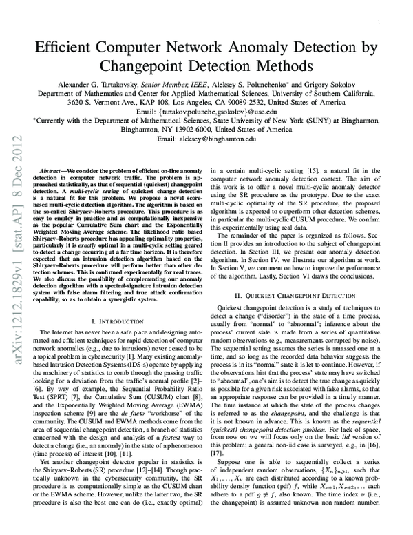 (PDF) Efficient Computer Network Anomaly Detection by Changepoint Detection Methods