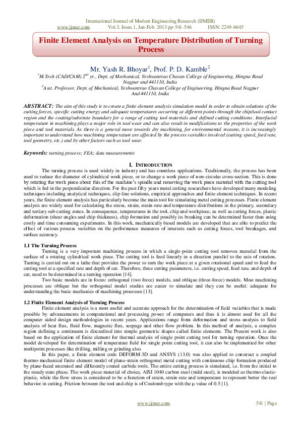 Pdf Finite Element Analysis On Temperature Distribution Of Turning