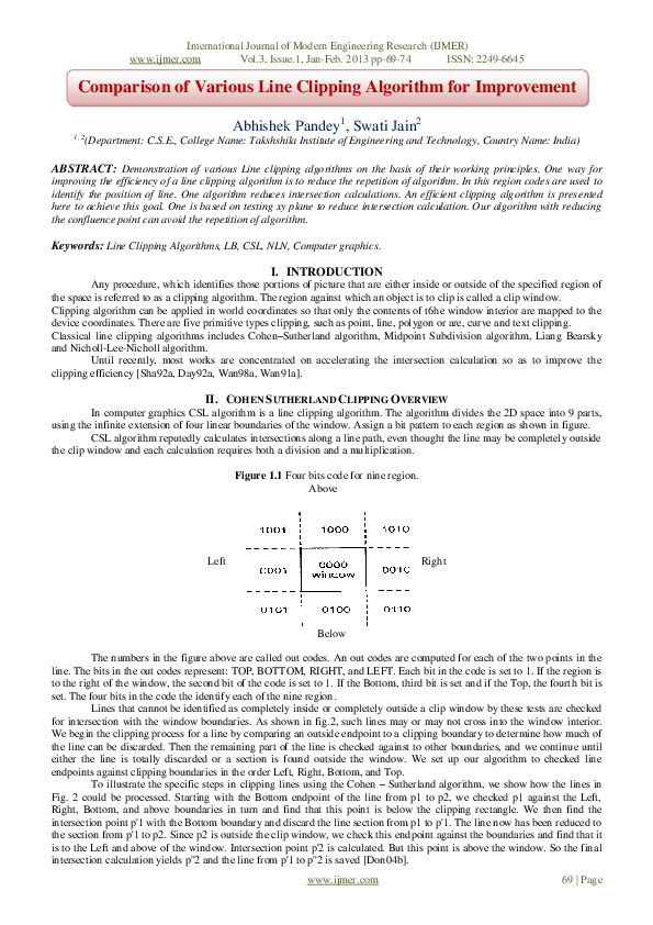 (PDF) Comparison of Various Line Clipping Algorithm for Improvement