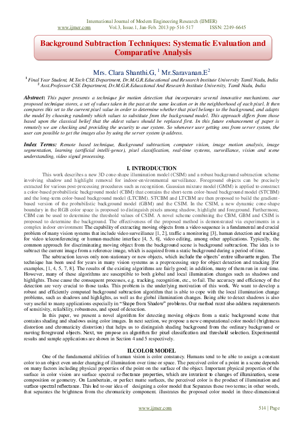 Pdf Background Subtraction Techniques Systematic Evaluation And Comparative Analysis