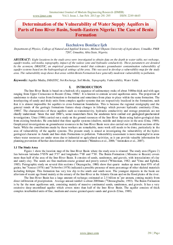 (PDF) Determination of the Vulnerability of Water Supply Aquifers in ...