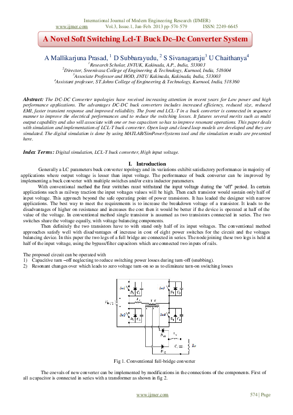 (PDF) A Novel Soft Switching Lcl-T Buck Dc–Dc Converter System
