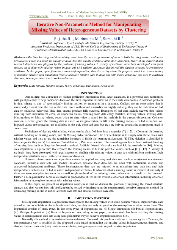 Pdf Iterative Non Parametric Method For Manipulating Missing Values Of Heterogeneous Datasets