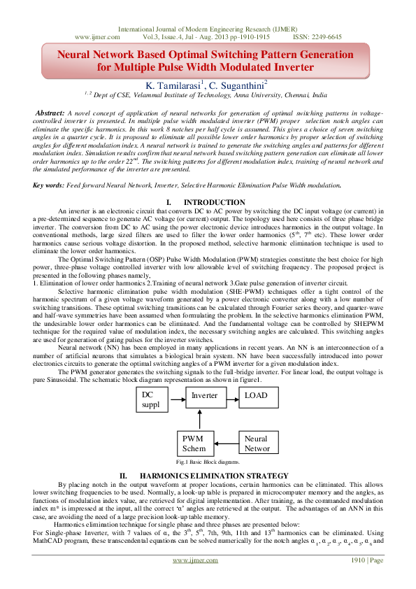 Pdf Neural Network Based Optimal Switching Pattern Generation For Multiple Pulse Width