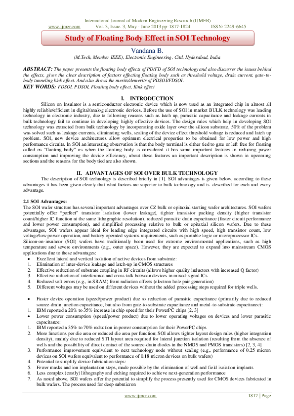 (PDF) Study of Floating Body Effect in SOI Technology