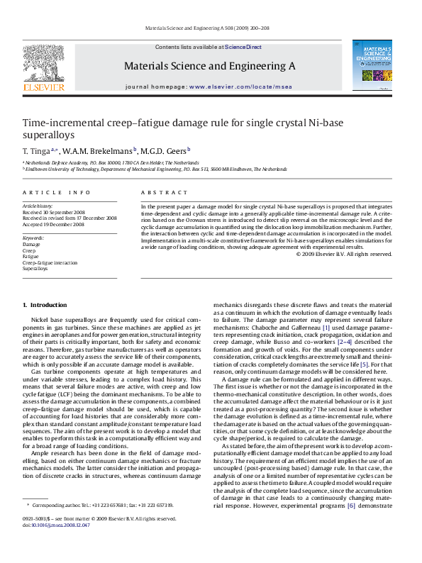 (PDF) Time-incremental creep–fatigue damage rule for single crystal Ni ...