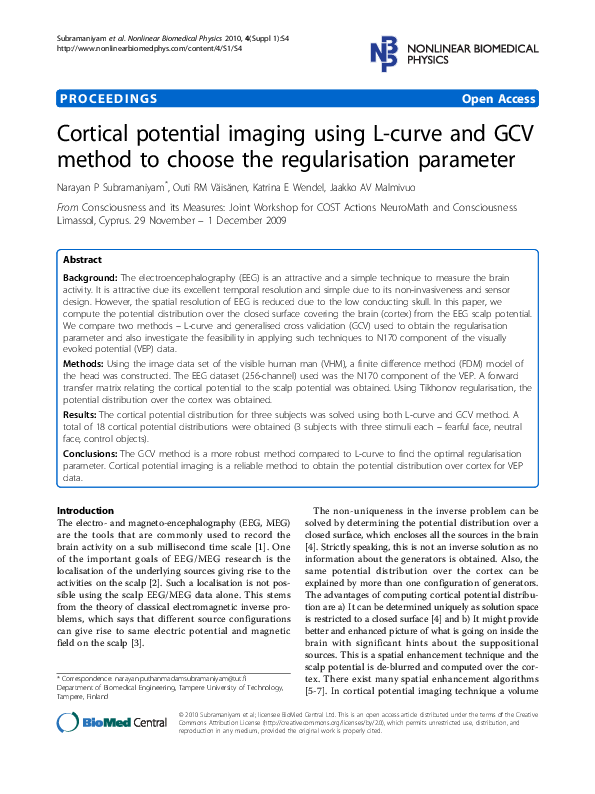 (PDF) Cortical potential imaging using L-curve and GCV method to choose the regularisation parameter
