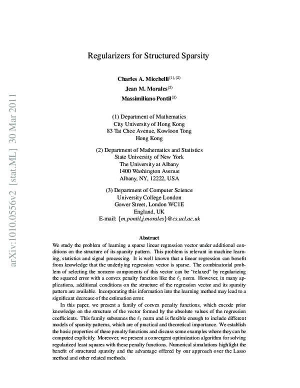 (PDF) Regularizers for structured sparsity
