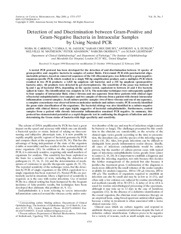 Pdf Detection Of And Discrimination Between Gram Positive And Gram Negative Bacteria In