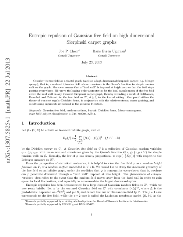 (PDF) Entropic repulsion of Gaussian free field on high-dimensional ...