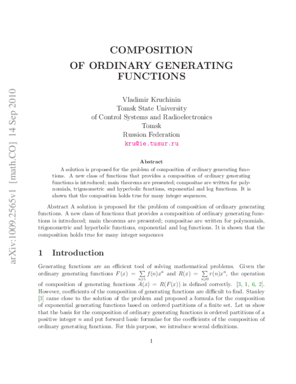 (PDF) Composition of ordinary generating functions