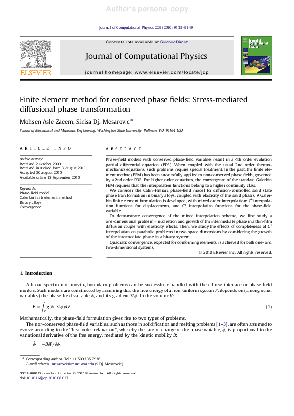 (PDF) Finite element method for conserved phase fields: Stress-mediated ...