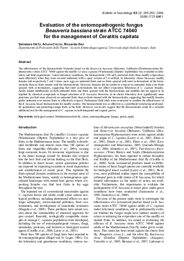 (PDF) Evaluation of the entomopathogenic fungus Beauveria bassiana strain ATCC 74040 for the ...