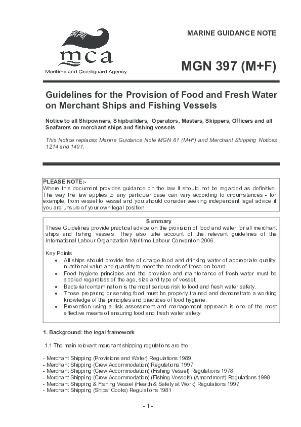 (PDF) MARINE GUIDANCE NOTE MGN 397 (M+F) Guidelines for the Provision ...