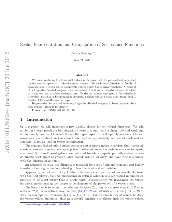 (PDF) Scalar Representation and Conjugation of Set-Valued Functions