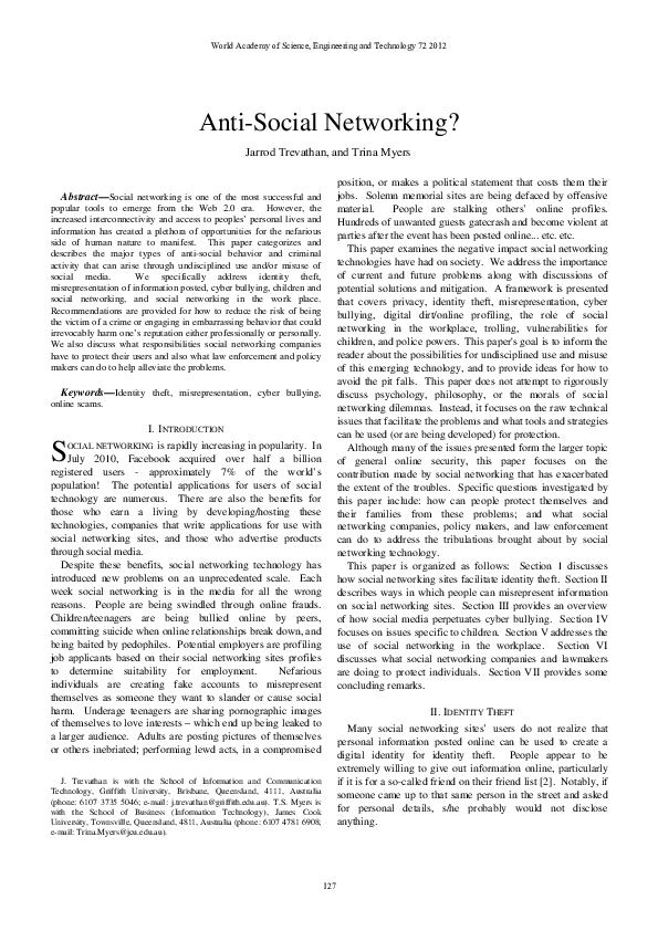 (PDF) Anti-Social networking?