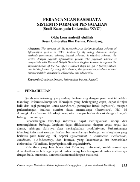 (PDF) Perancangan basisdata sistem informasi penggajian
