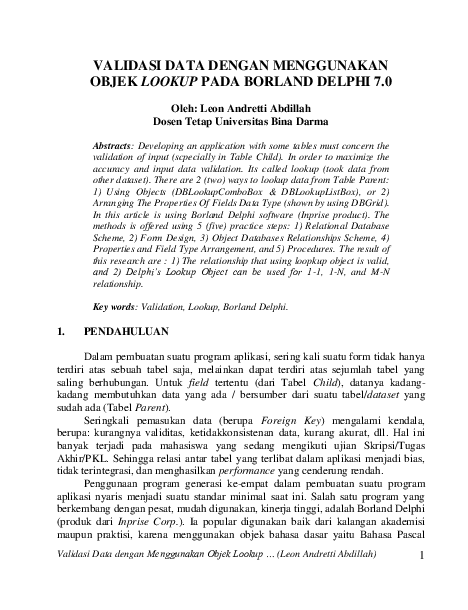 (PDF) Validasi data dengan menggunakan objek lookup pada borland delphi 7.0