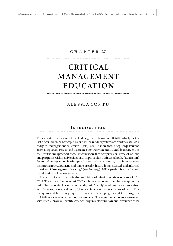 (PDF) Critical Management Education