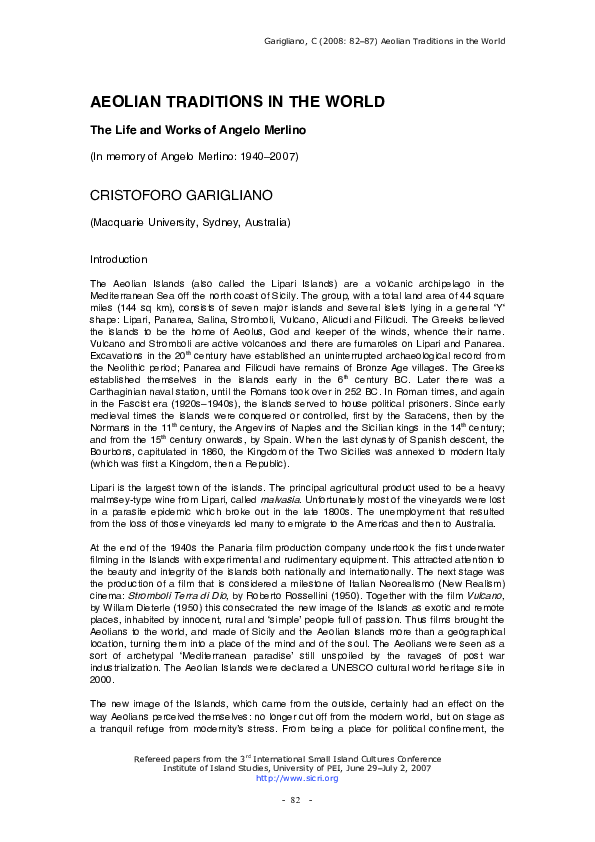 (PDF) Aeolian traditions in the World: the life and works of Angelo Merlino