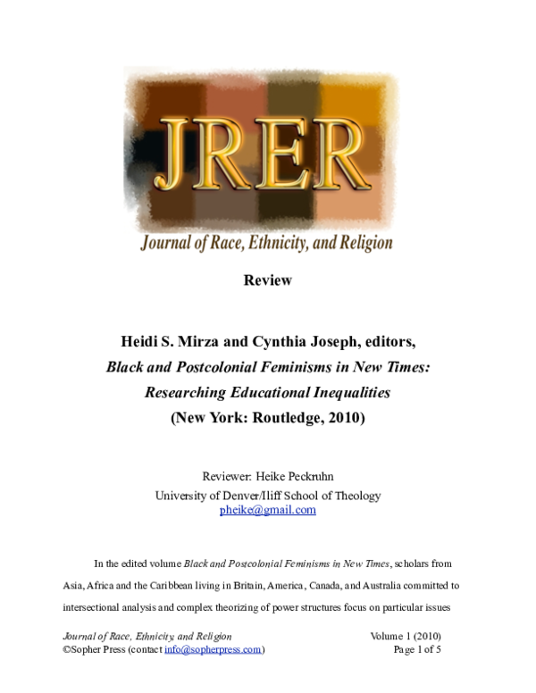 (PDF) Black and Postcolonial Feminisms in New Times: Researching ...