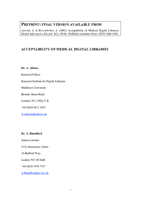 (PDF) Acceptability of Medical Digital Libraries