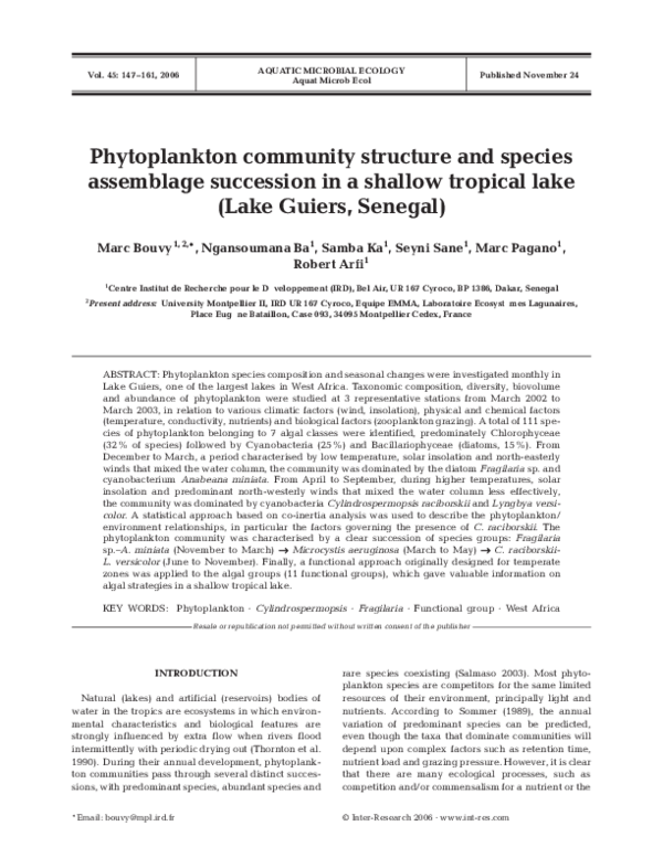 (PDF) Phytoplankton Community Structure and Species Assemblage Succession In a Shallow Tropical ...