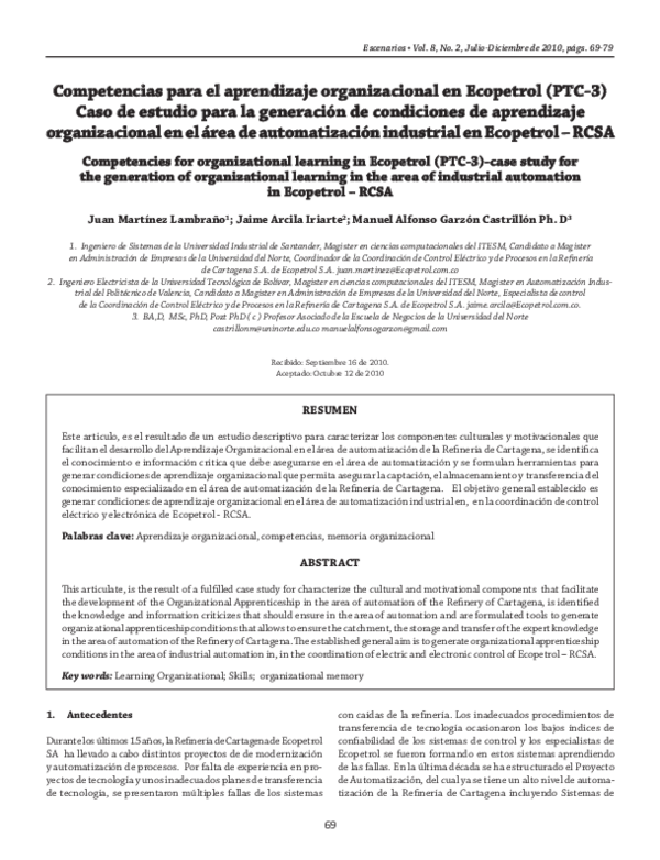 (PDF) Skill´s for organizational learning in Ecopetrol (PTC-3)-case ...