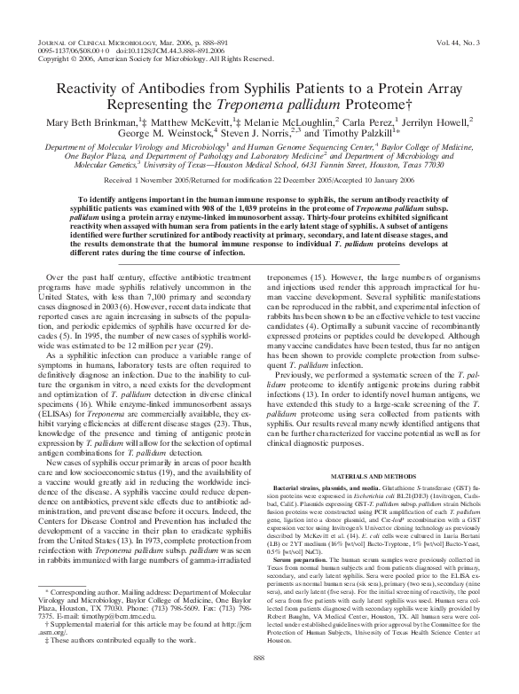 (PDF) Reactivity of antibodies from syphilis patients to a protein ...