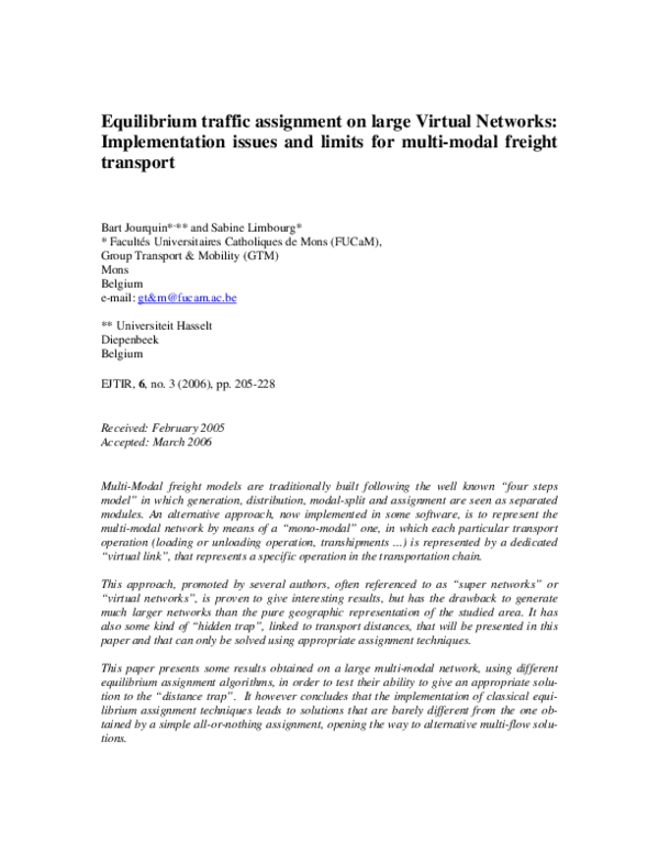 Pdf Equilibrium Traffic Assignment On Large Virtual Networks Implementation Issues And Limits