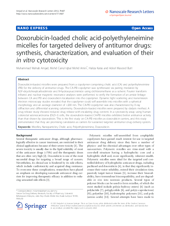(PDF) Doxorubicin-loaded cholic acid-polyethyleneimine micelles for ...