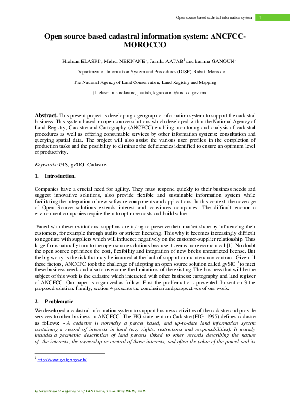 (PDF) Open source based cadastral information system: ANCFCC-MOROCCO