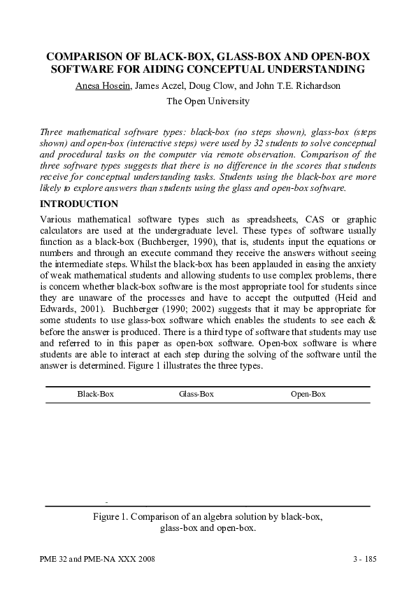 (PDF) Comparison of Black-Box, Glass-Box and Open-Box Software for ...