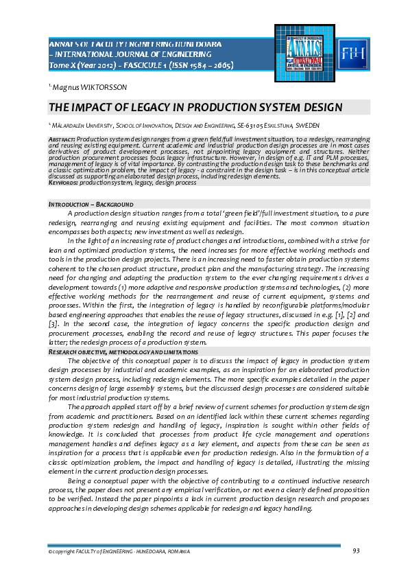 (PDF) The impact of legacy in production system design