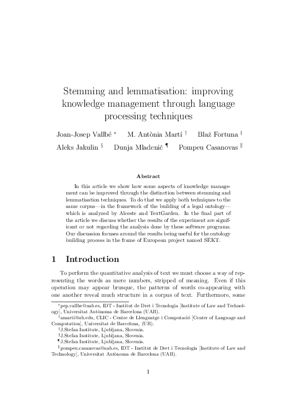 (PDF) Stemming and lemmatisation. Improving knowledge management through language processing ...