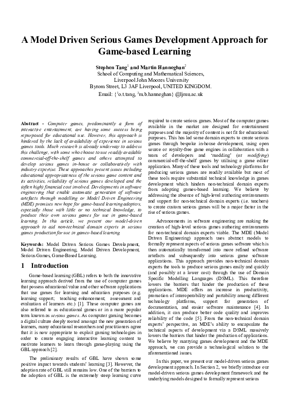(PDF) A Model Driven Serious Games Development Approach for Game-based ...