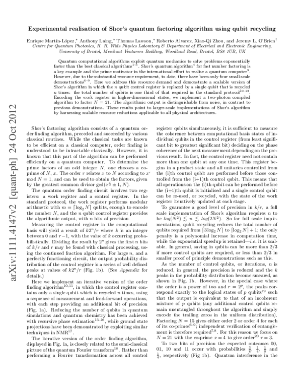 Pdf Implementation Of An Iterative Quantum Order Finding Algorithm 5357