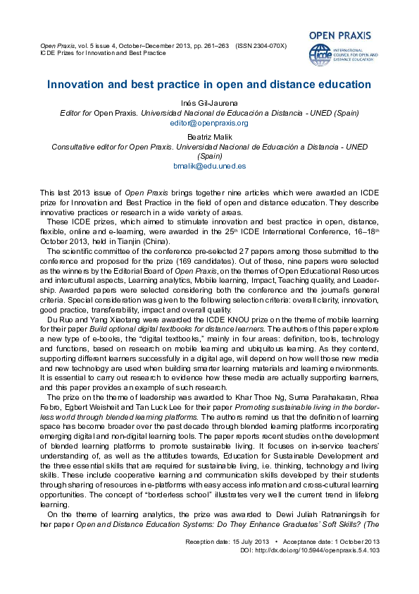 (PDF) Innovation and best practice in open and distance education
