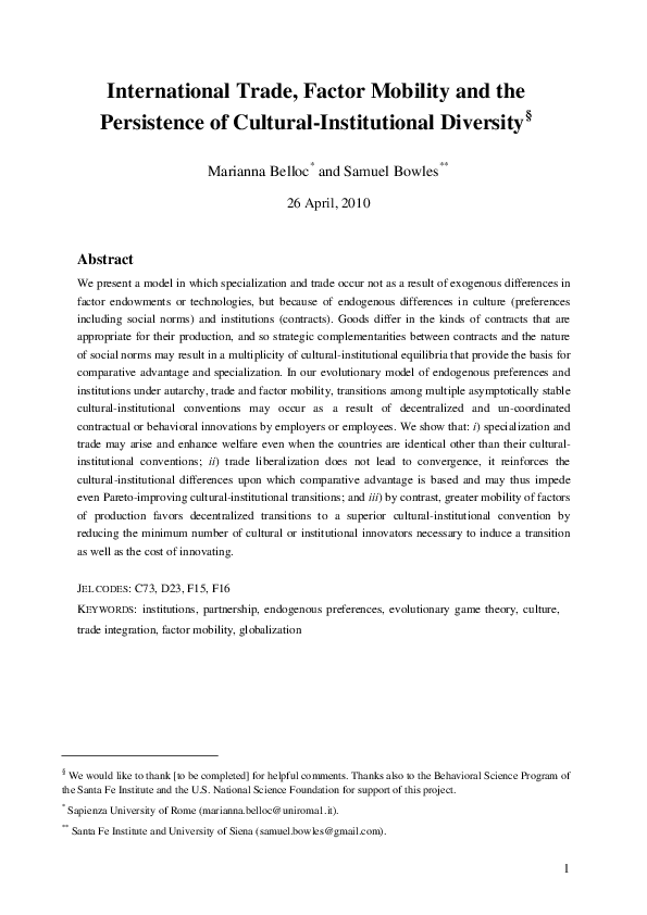 (PDF) International Trade, Factor Mobility and the Persistence of ...