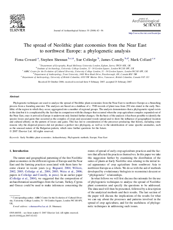 (PDF) The Spread of Neolithic Plant Economies From the Near East to ...