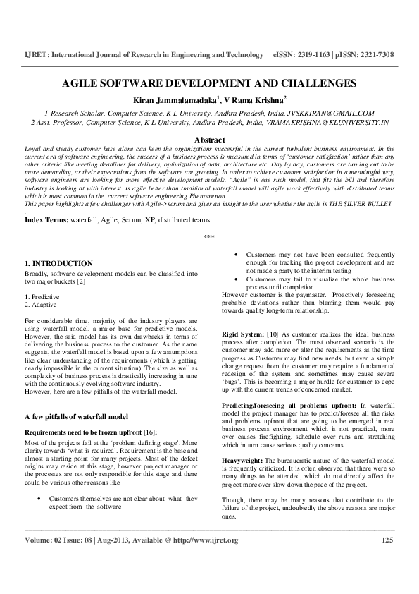 (PDF) AGILE SOFTWARE DEVELOPMENT AND CHALLENGES