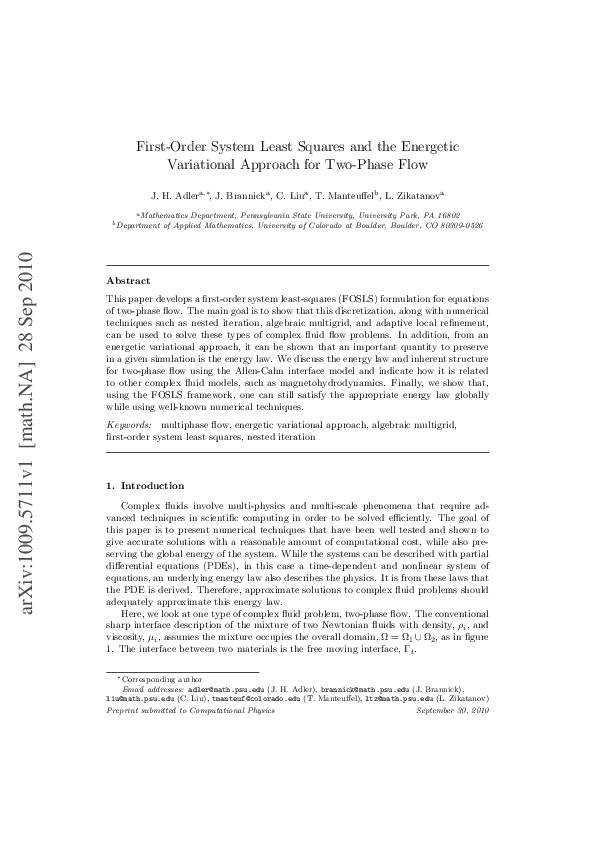 (PDF) First-order system least squares and the energetic variational approach for two-phase flow