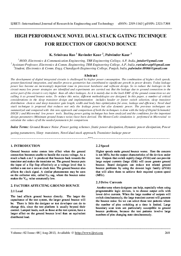 (PDF) HIGH PERFORMANCE NOVEL DUAL STACK GATING TECHNIQUE FOR REDUCTION ...