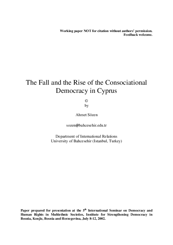 (PDF) The Fall and the Rise of the Consociational Democracy In Cyprus ...