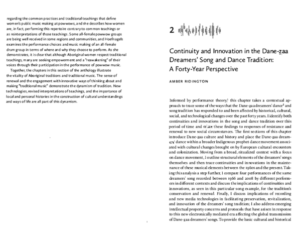 (PDF) Continuity and Innovation in the Dane-zaa Dreamers' Song and ...