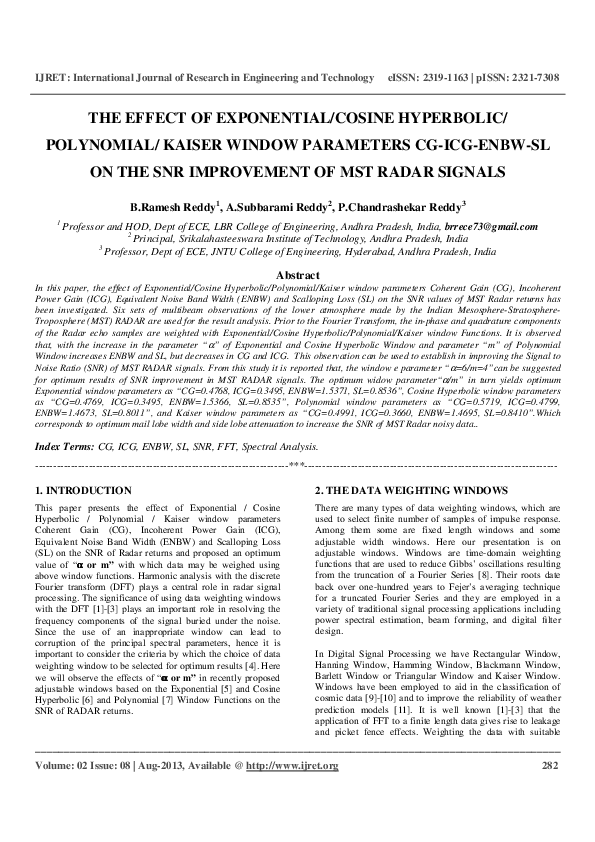(PDF) THE EFFECT OF EXPONENTIAL/COSINE HYPERBOLIC/ POLYNOMIAL/ KAISER WINDOW PARAMETERS CG-ICG ...