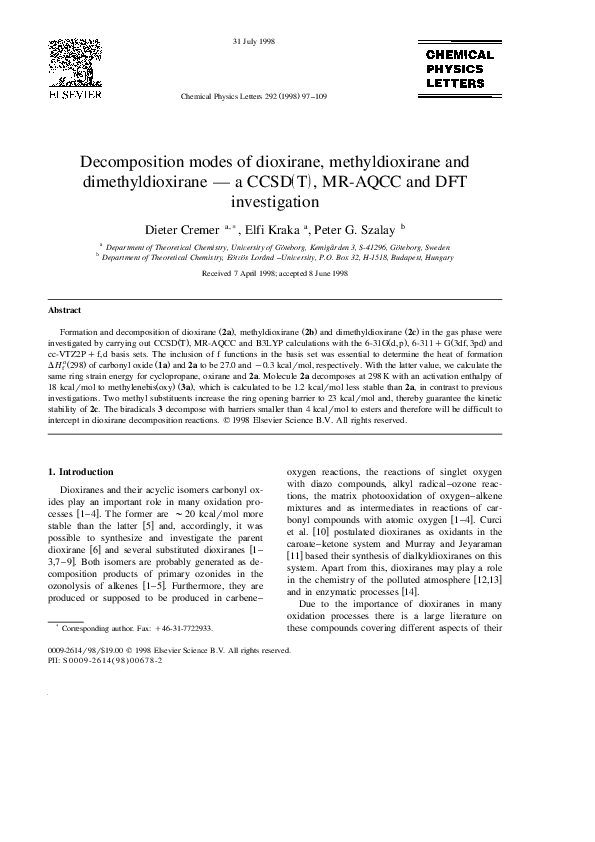 (PDF) Decomposition modes of dioxirane, methyldioxirane and ...